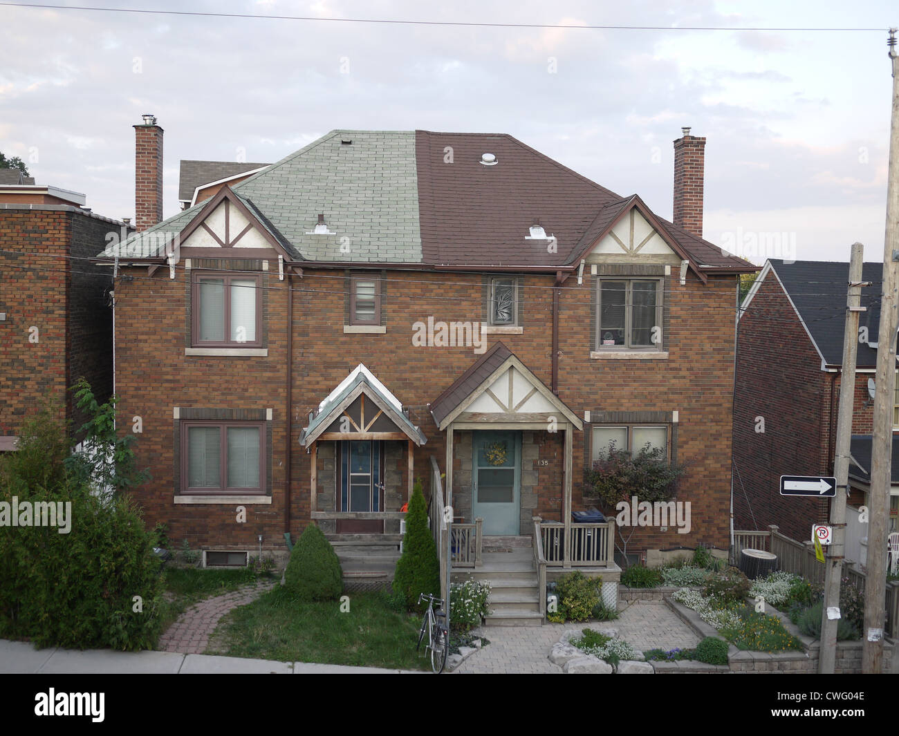 semi-detached brick house home Stock Photo - Alamy