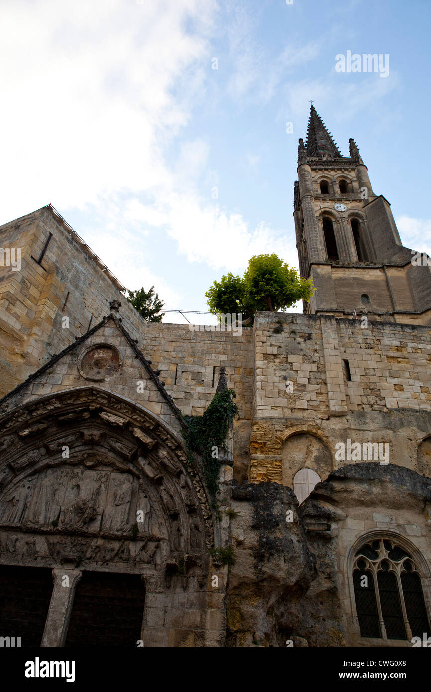 The Saint Emilion Monolithic Church taken from the plaza below in saint ...