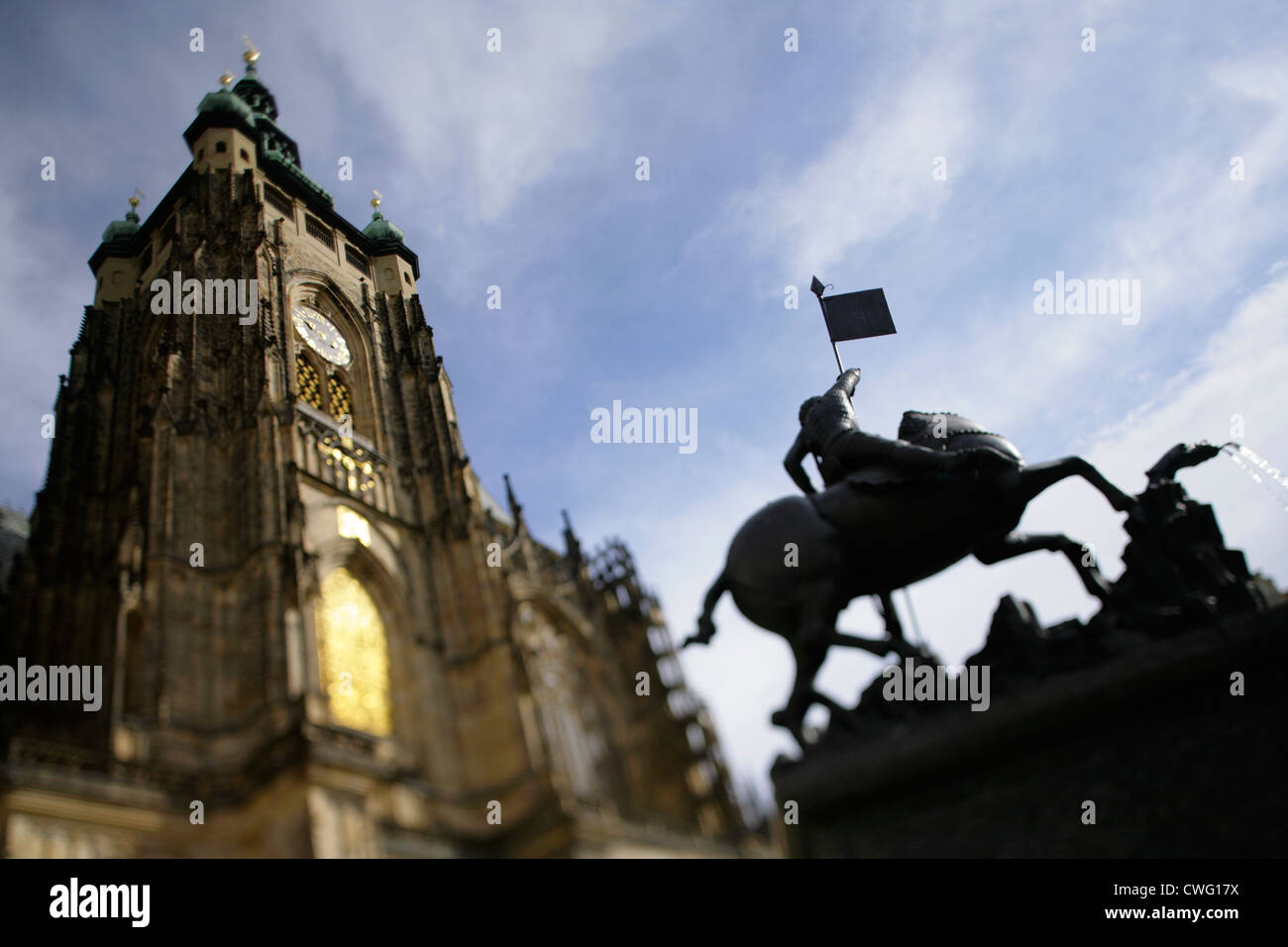 Statue of St George slaying the dragon outside St Vitus Cathedral ...