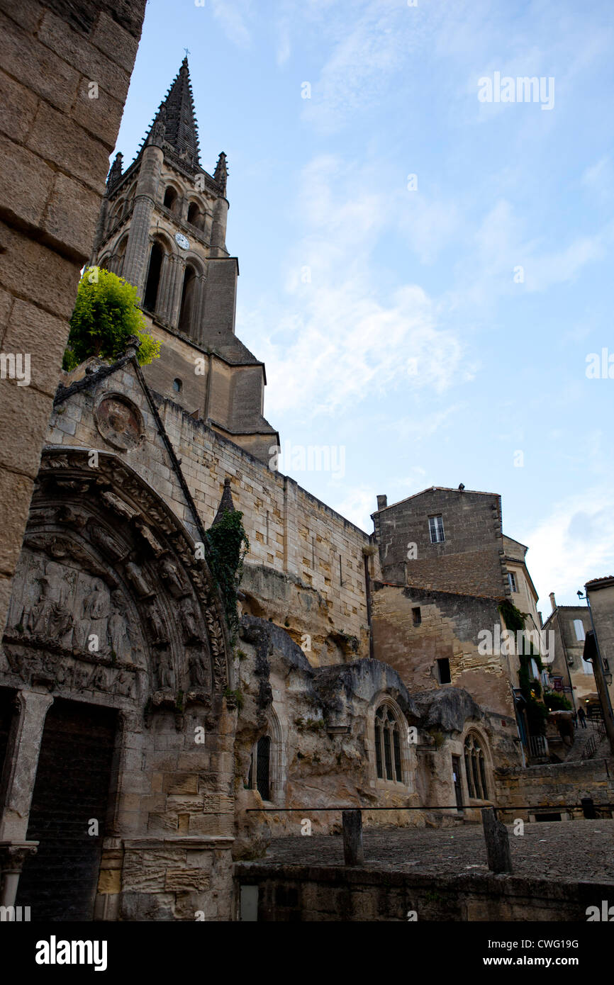 The Saint Emilion Monolithic Church taken from the plaza below in Saint ...