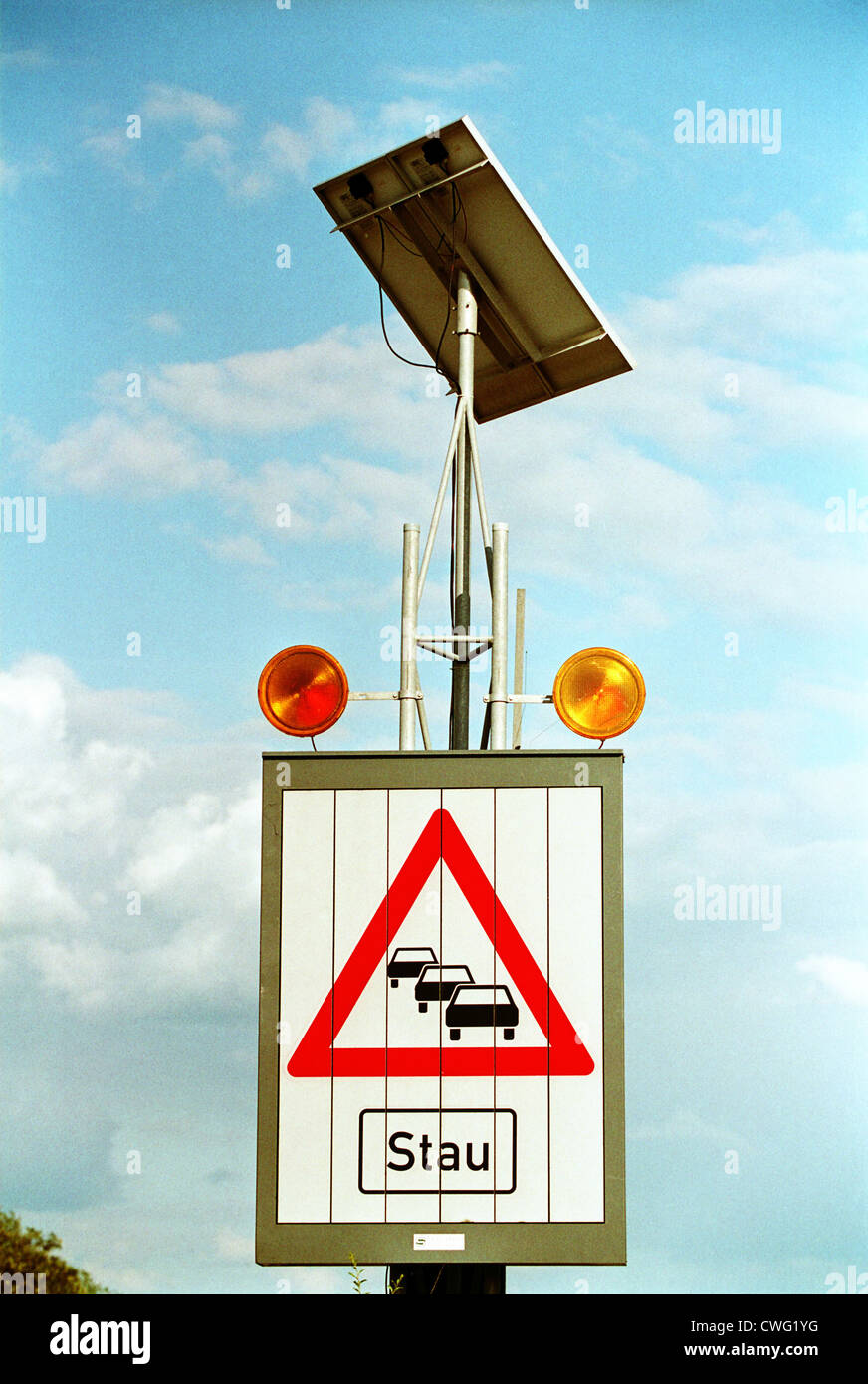 Queue Warning (character 124 to the Highway Code) on a motorway Stock ...