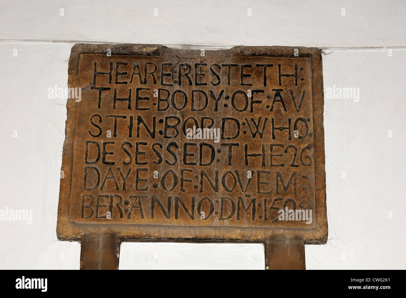 Sixteenth century memorial tablet in St. Andrews Church, Burnham-on-Sea ...