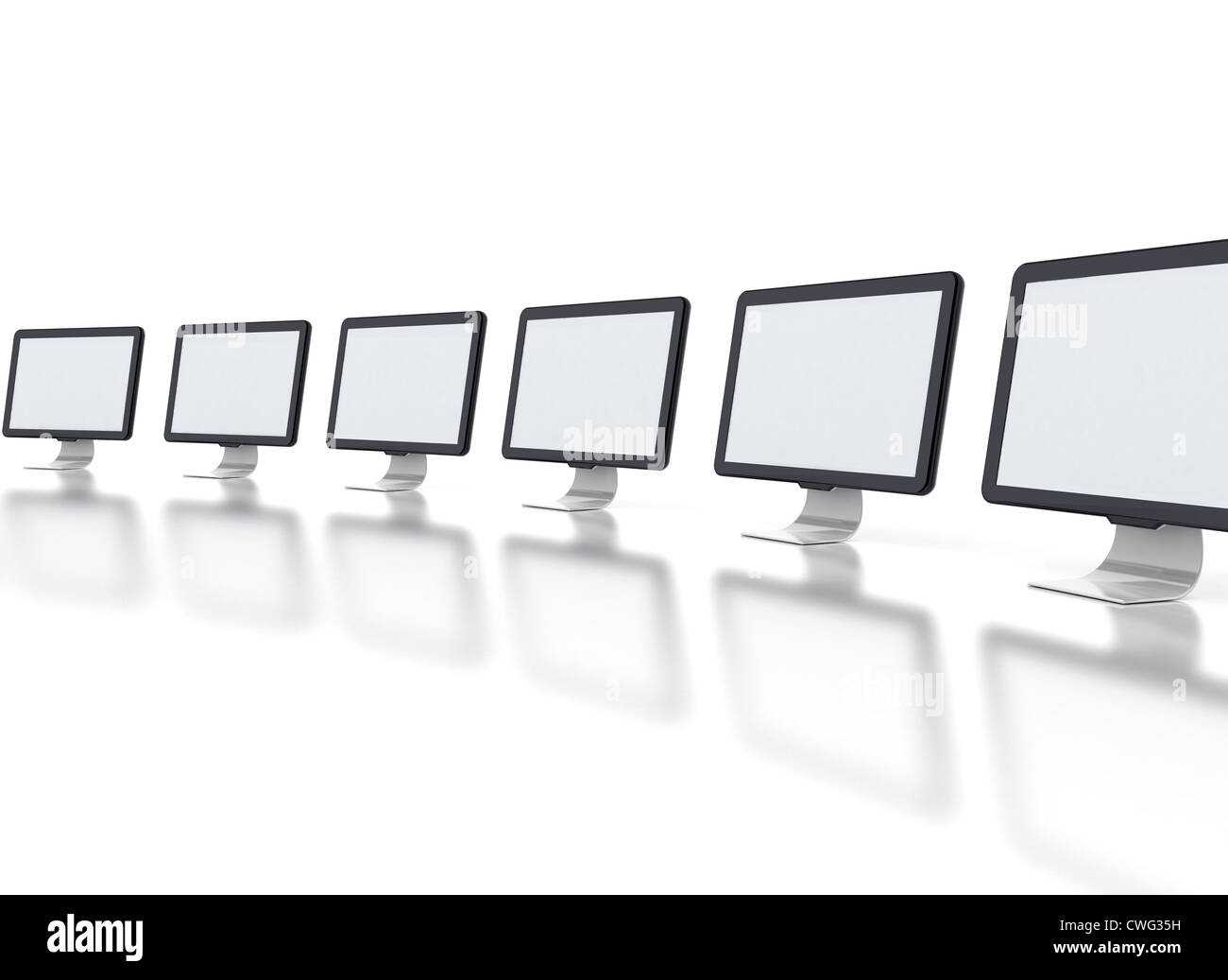 Row of blank computer screens Stock Photo - Alamy