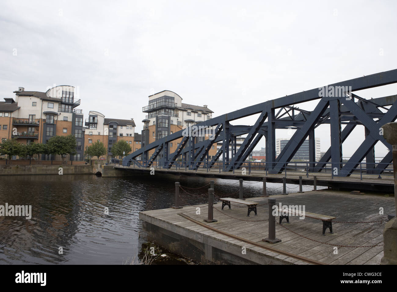 old victoria swing railway bridge to rennie's isle in leith docks shore ...