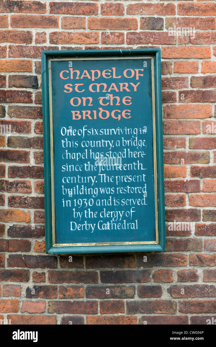 Crooked sign outside Chapel of St. Mary on the Bridge Derby Stock Photo ...