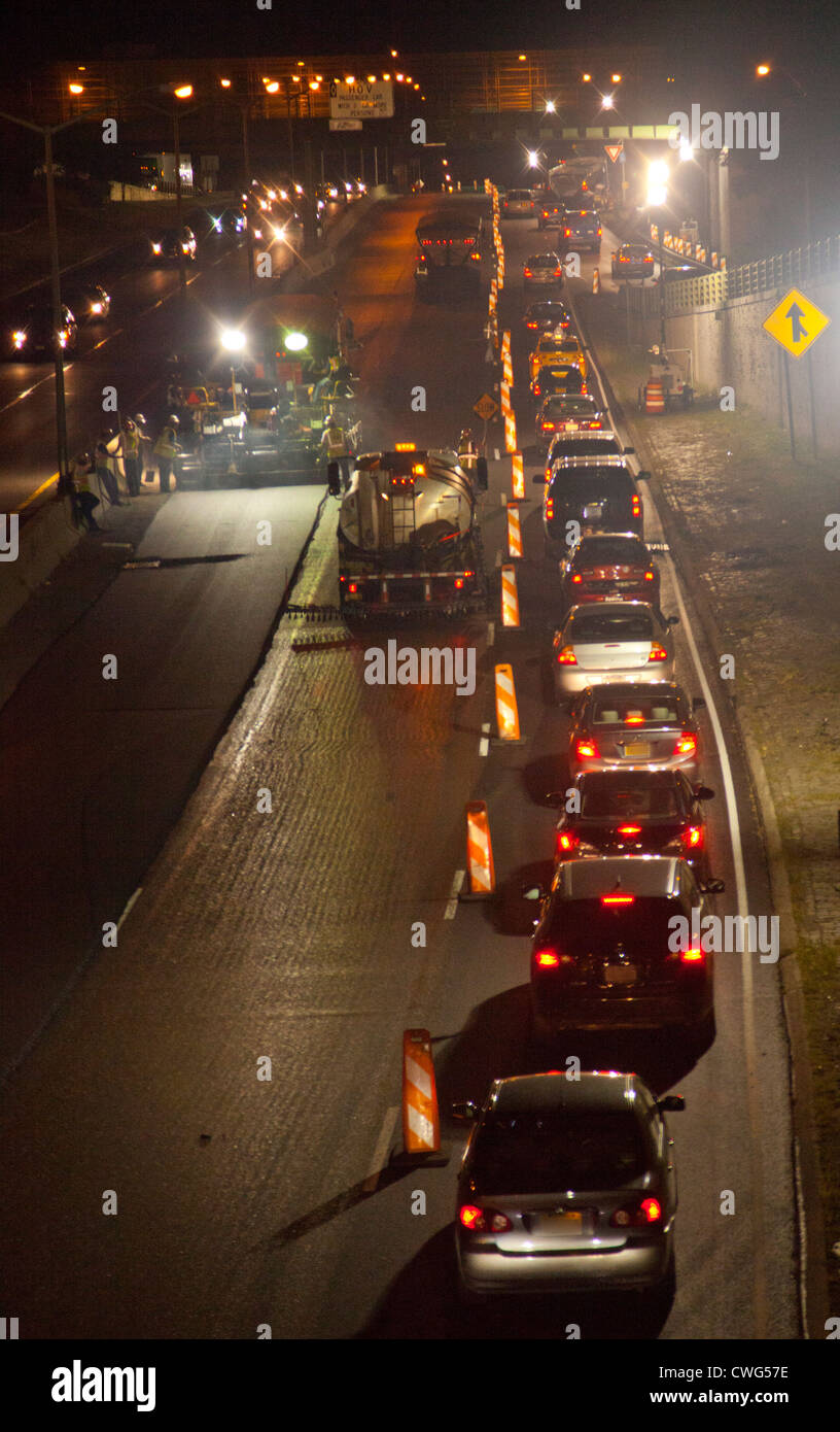 Night road work traffic in Brooklyn NY Stock Photo - Alamy