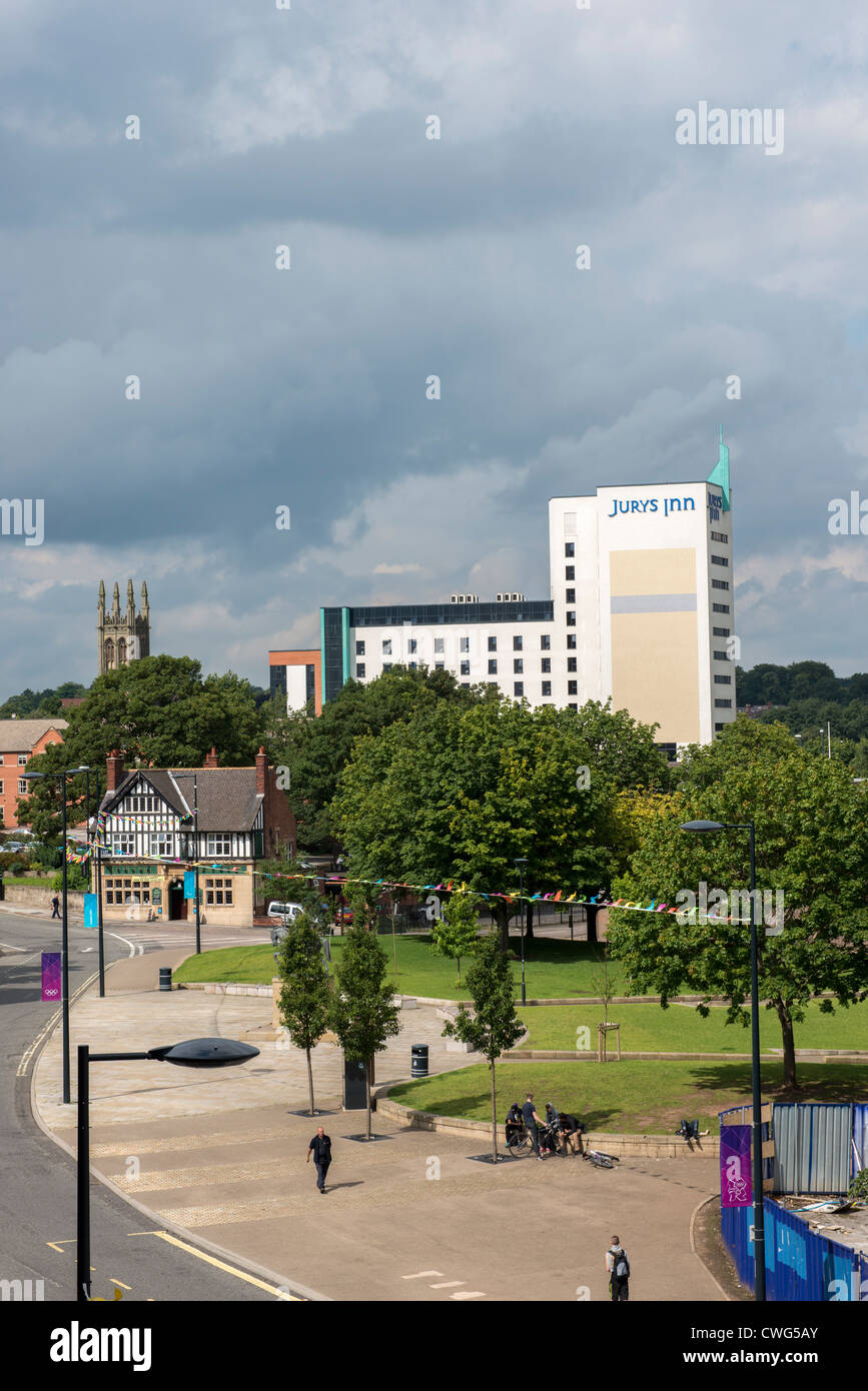 A view along Full Street of Cathedral Green Derby with The Old Silk ...