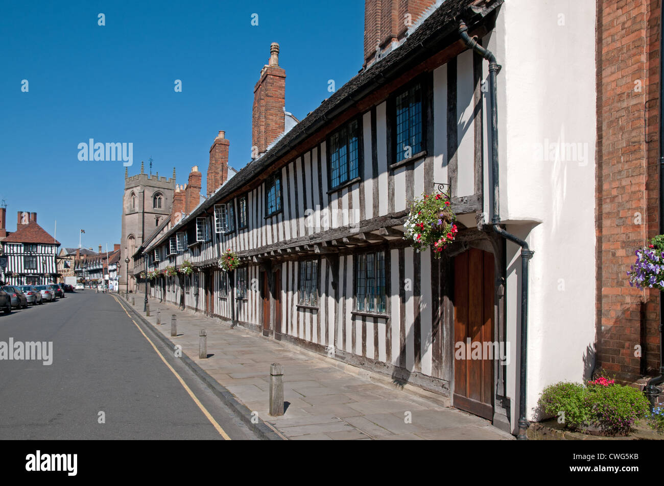Medieval half timbered Alms Houses now part of King Edward VI School ...