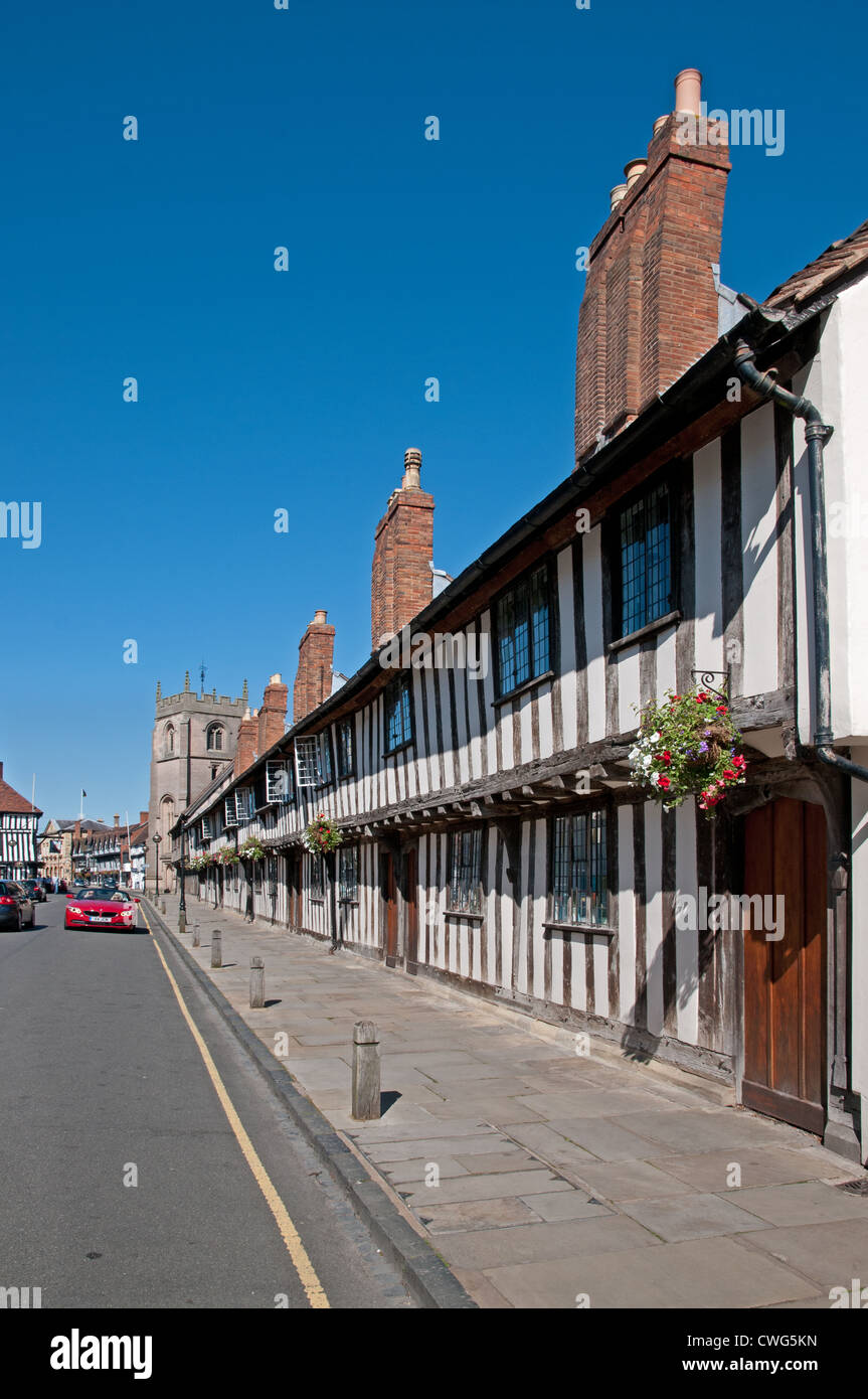 Medieval half timbered Alms Houses now part of King Edward VI School ...