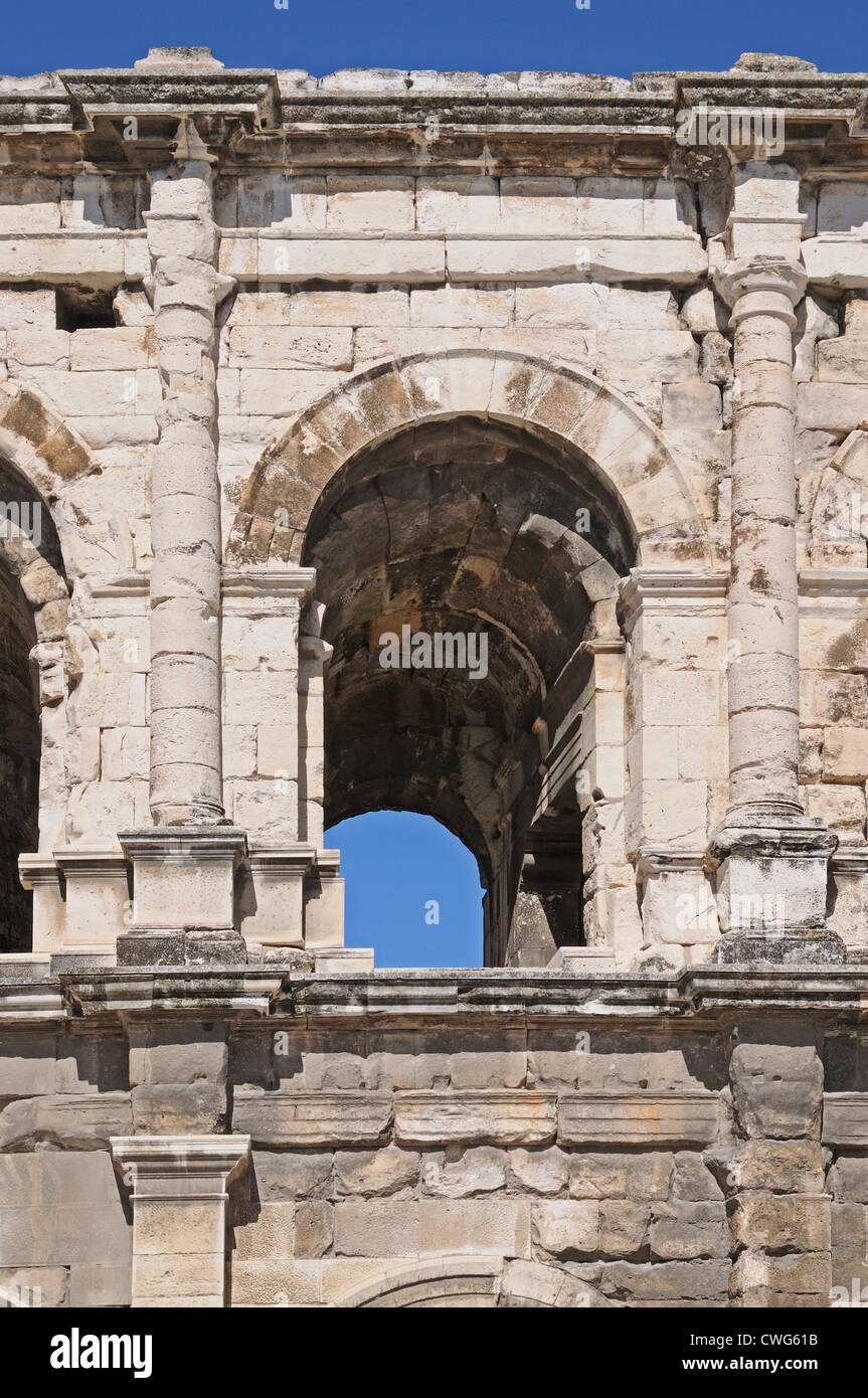 Detail of Roman amphitheatre or arena Nimes France dating from about ...