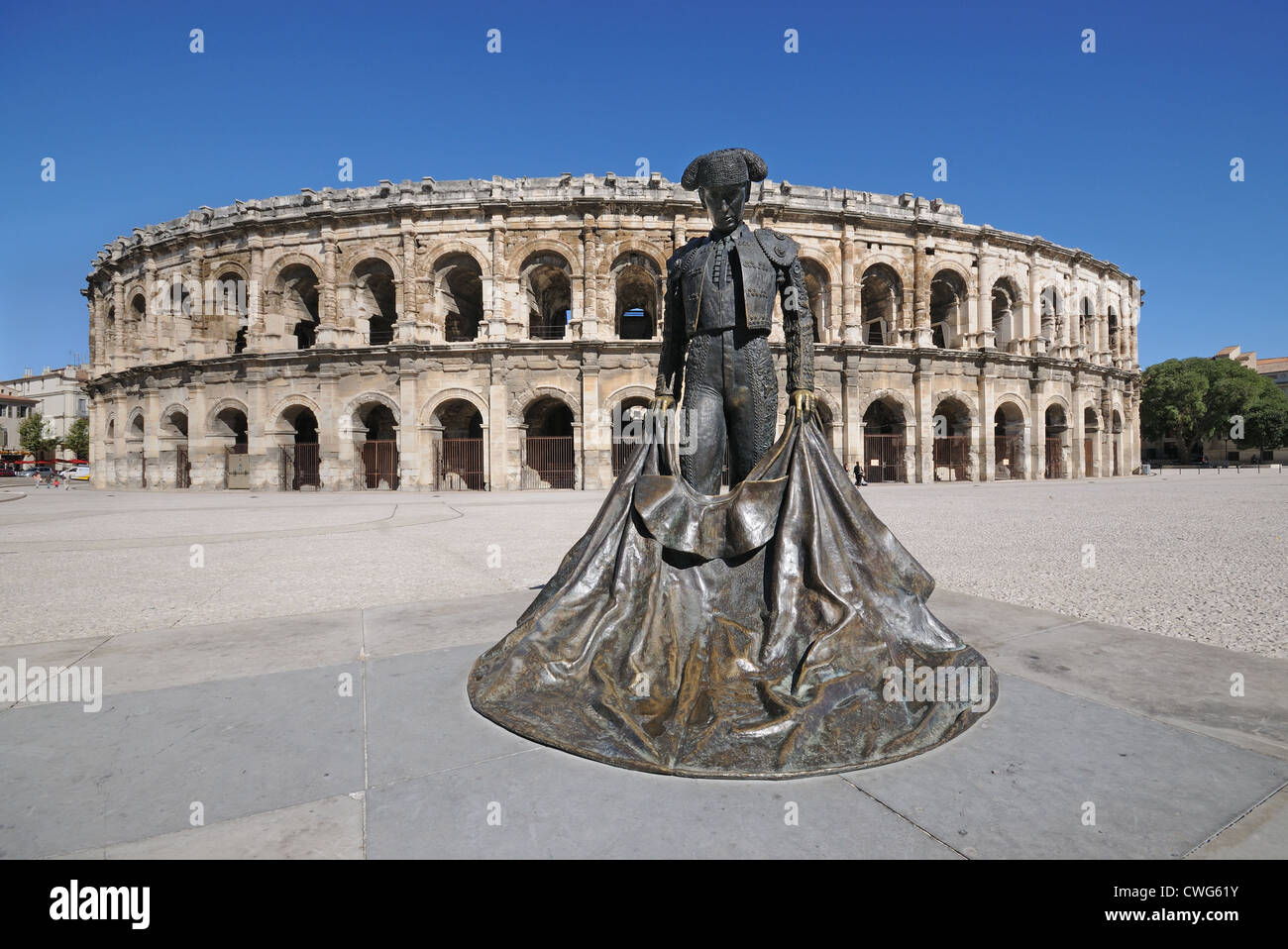 Bronze statue of matador Bull Fighter Nimeno II in front of Roman Stock ...