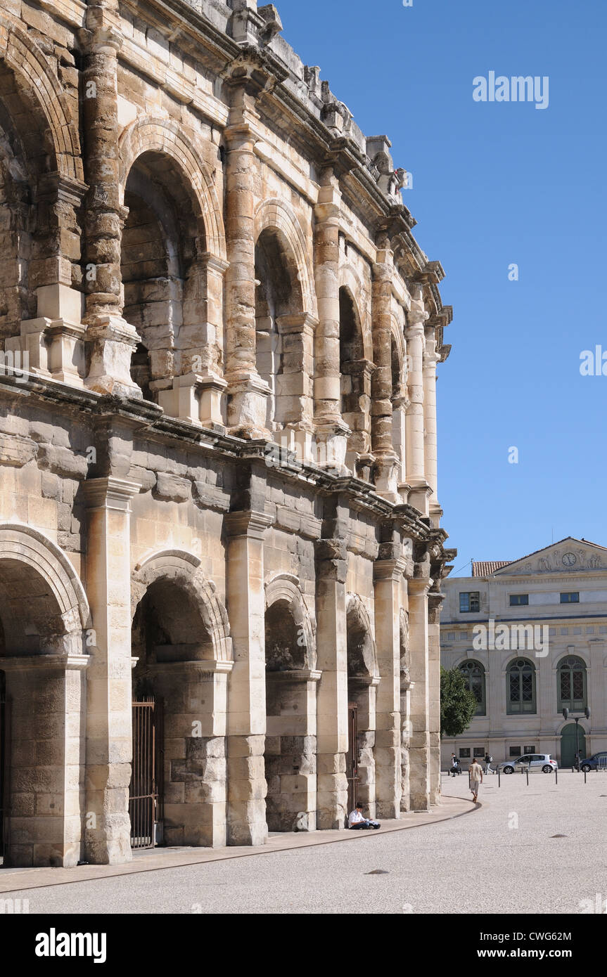 Detail of exterior of Roman amphitheatre or arena Nimes France dating ...