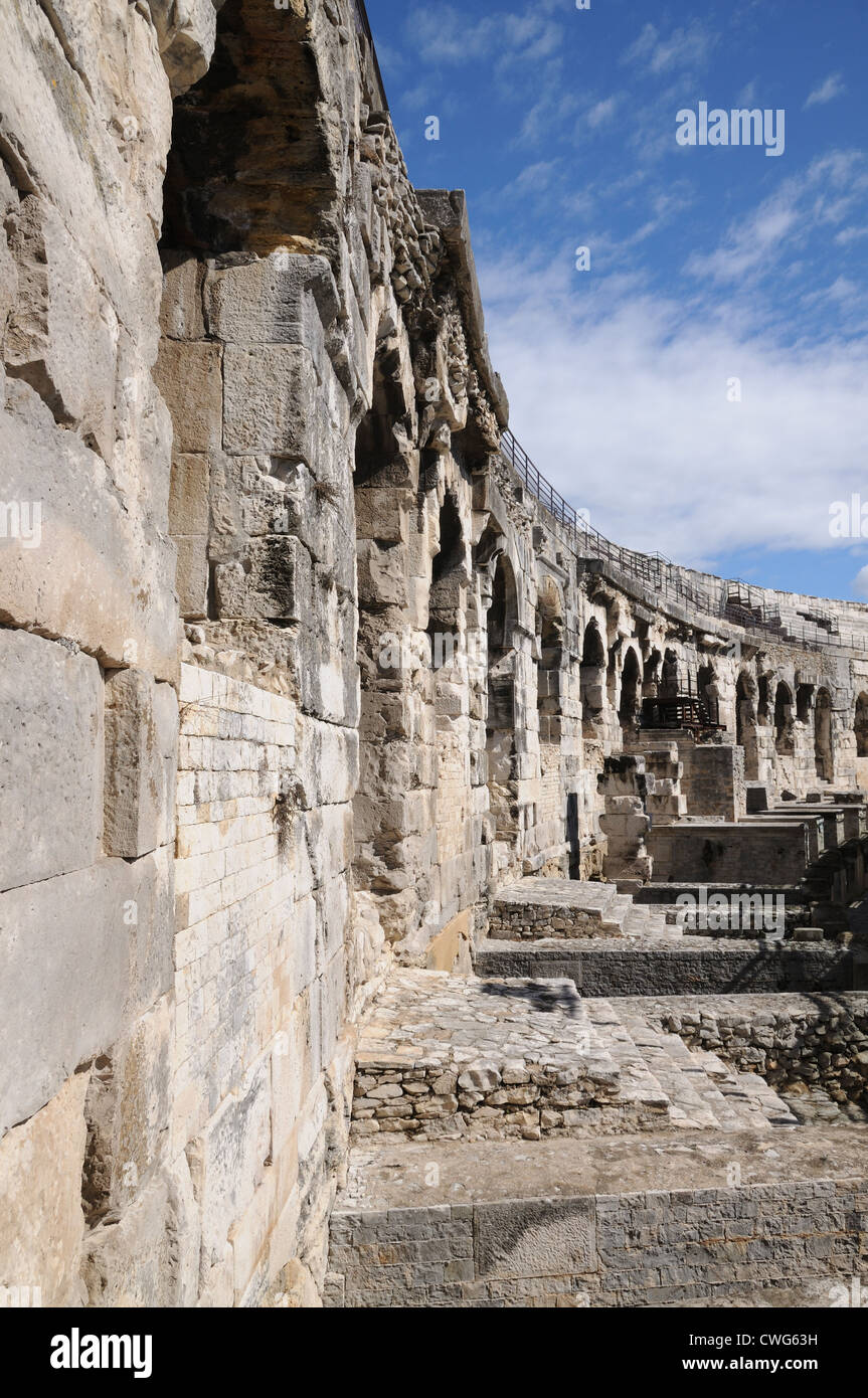 Detail of interior of Roman amphitheatre or arena Nimes France dating ...