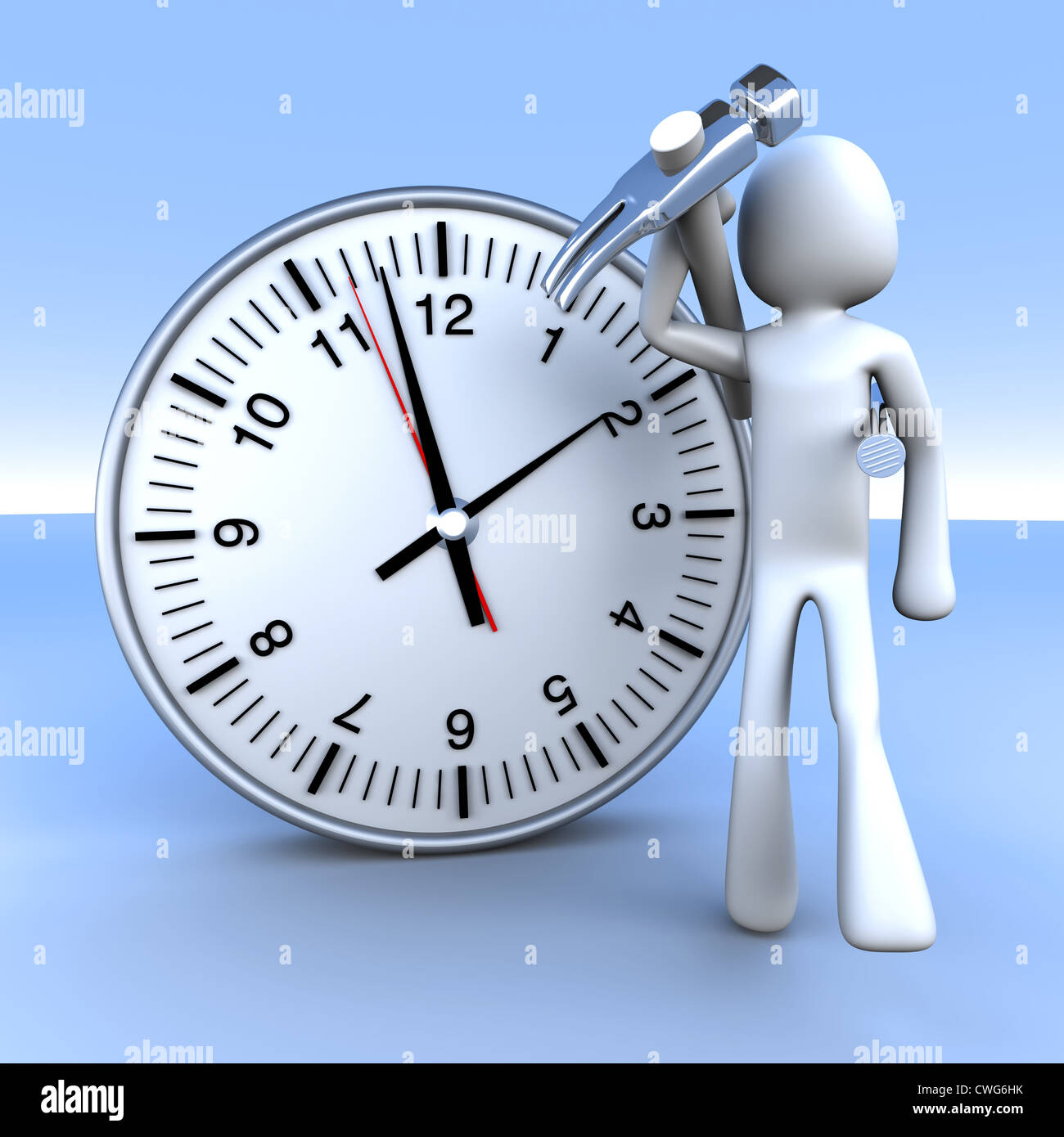 A cartoon figure with a clock Stock Photo - Alamy