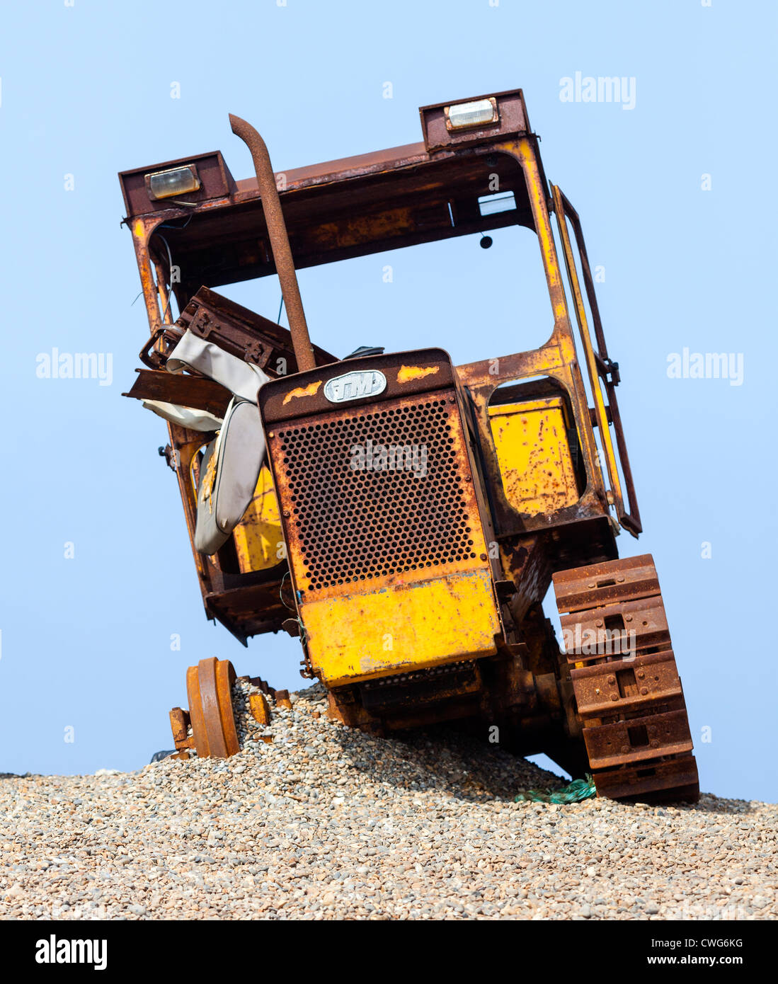 An old broken bulldozer used for hauling the "Cromer Crab Boats" up the ...