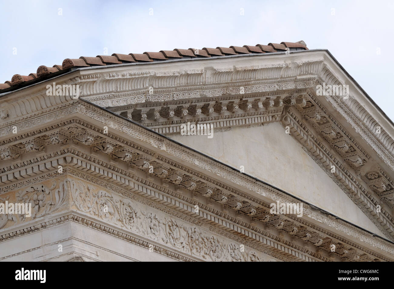 Detail of Maison Carree Roman Temple known as the Square House showing ...