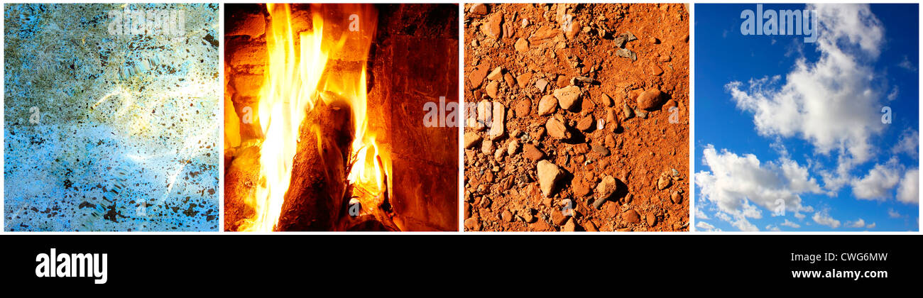 The four elements: water, fire, earth and air in one collage Stock ...