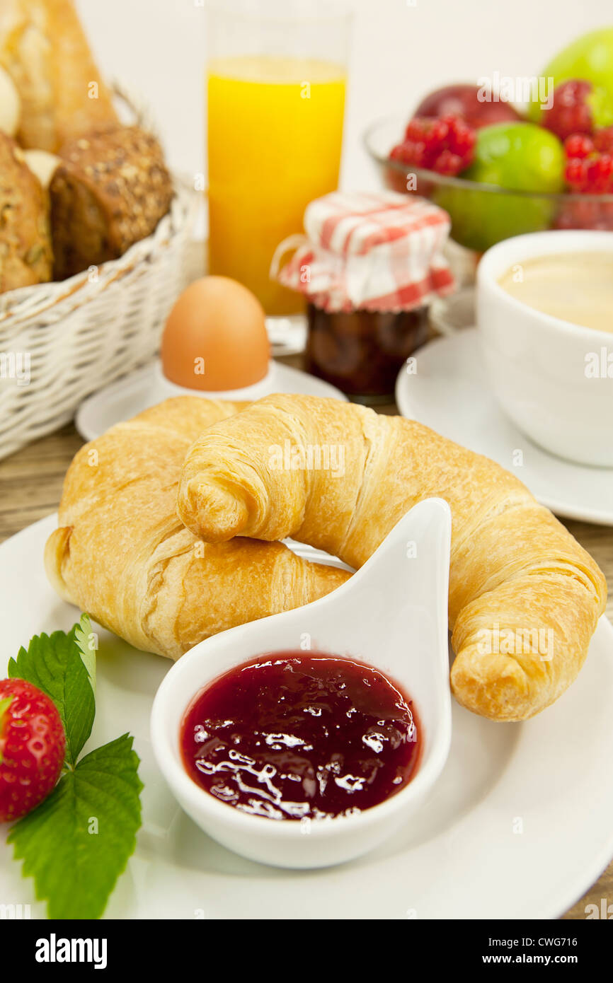 traditional french breakfast in morning on wooden background Stock ...