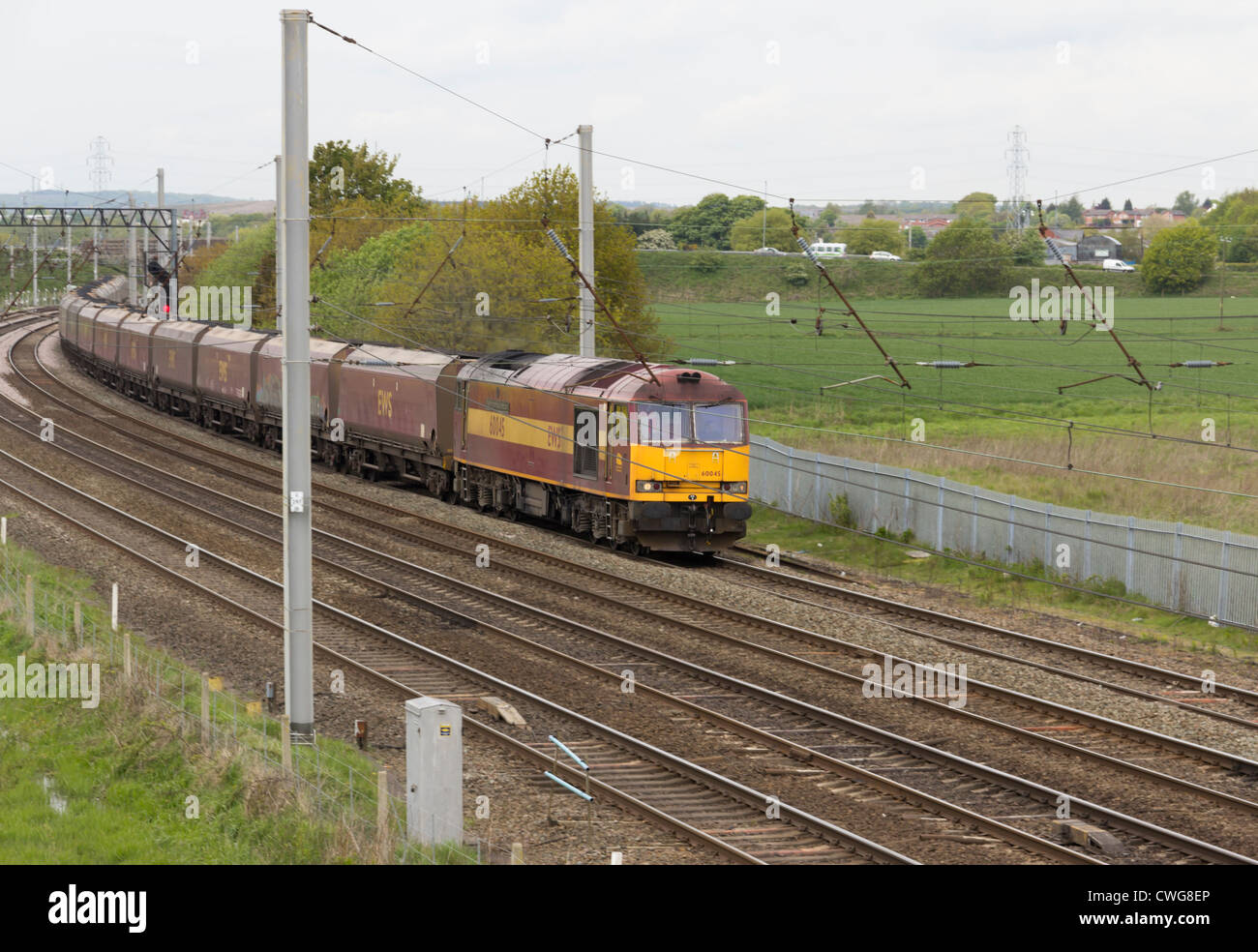 EWS class 60 diesel-electric locomotive hauling southbound a train of ...
