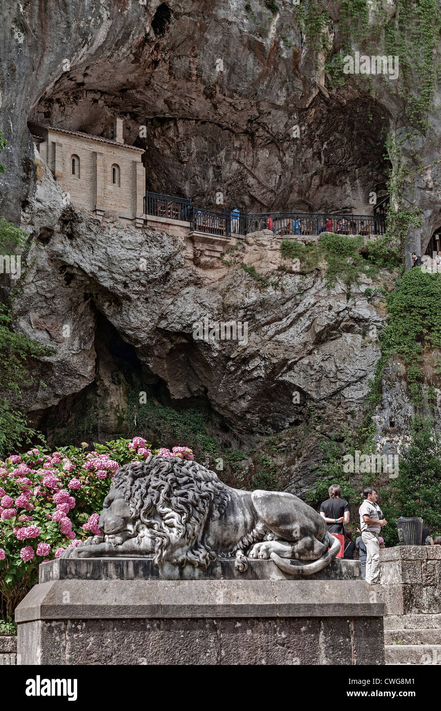 The Holy Cave of Covadonga Catholic sanctuary in the grotto of Mount ...