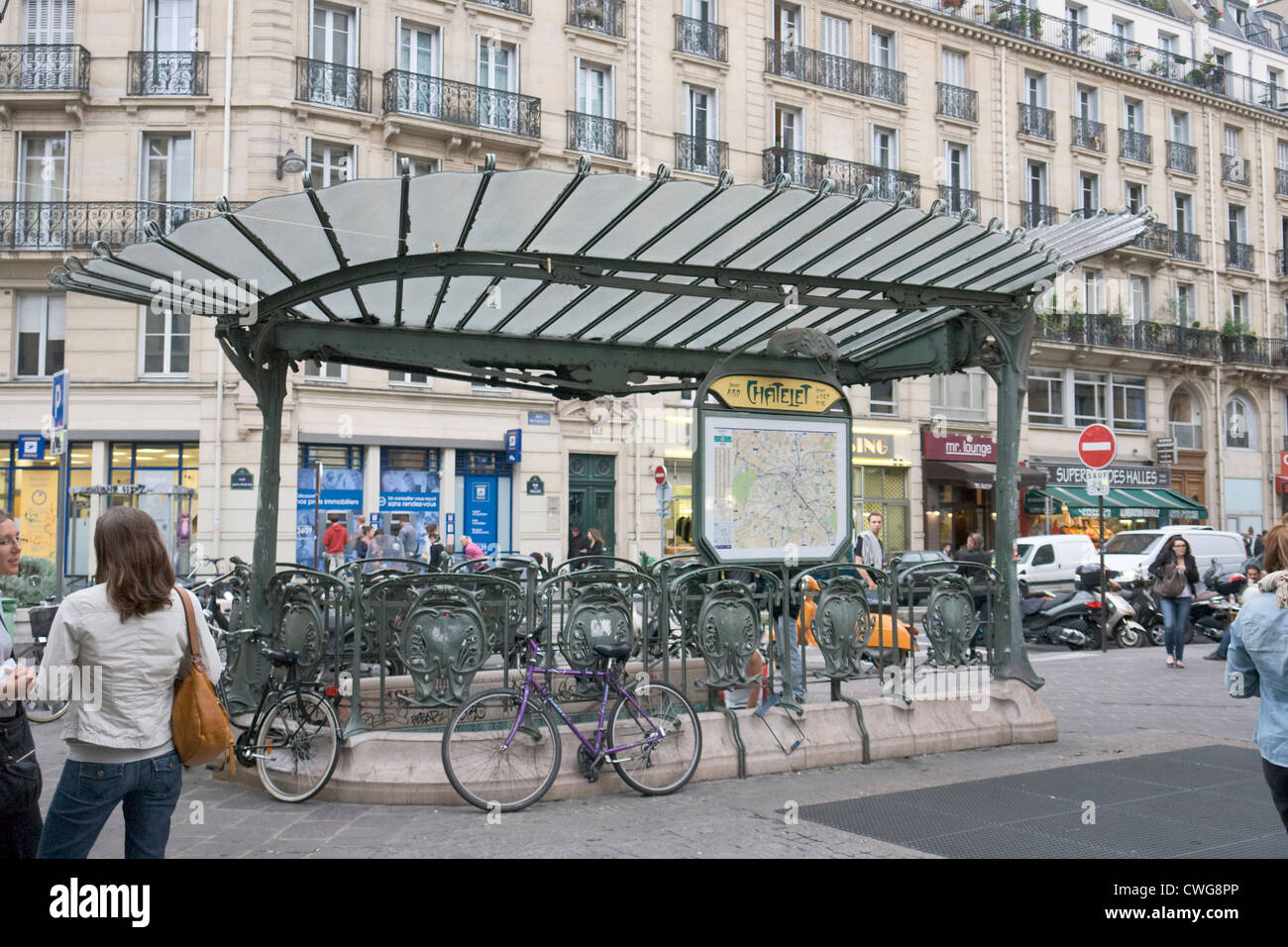 Art nouveau canopy over entrance to Châtelet metro station in Paris ...