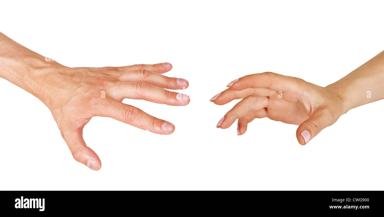 Two hands reach forward, male and female Stock Photo - Alamy