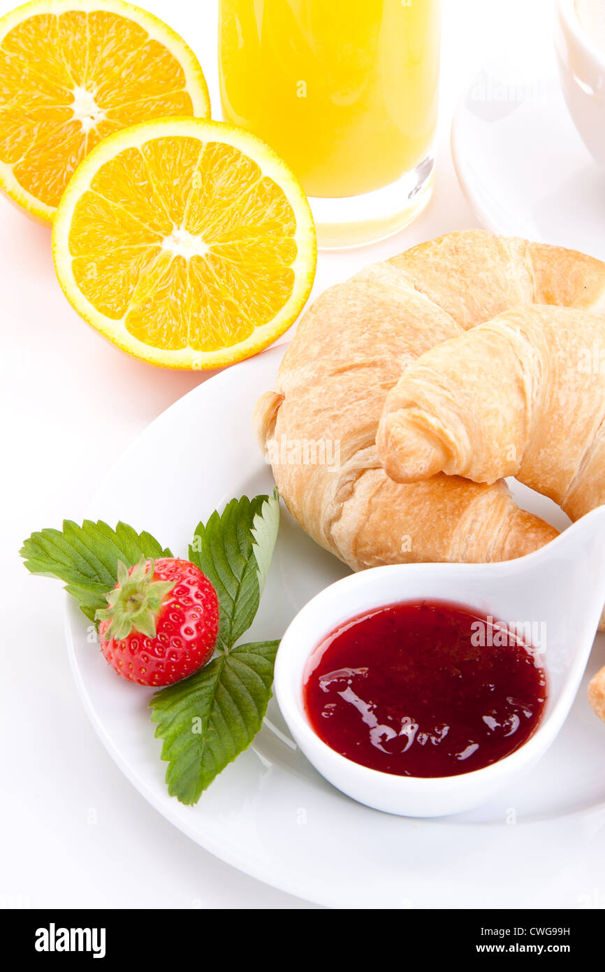 traditional french breakfast croissant isolated on white background ...