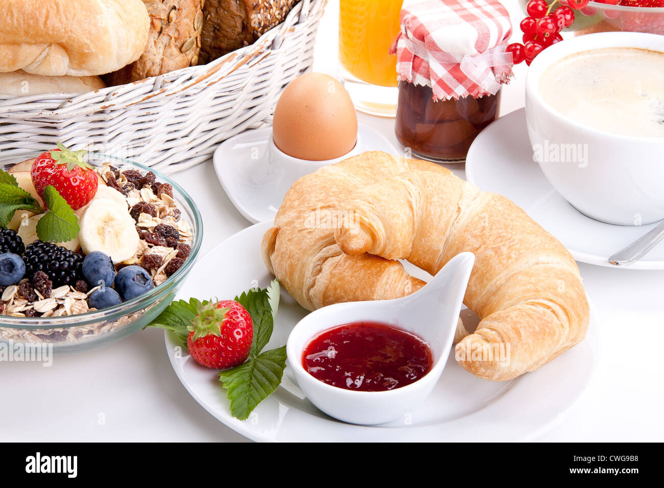 traditional french breakfast croissant isolated on white background ...