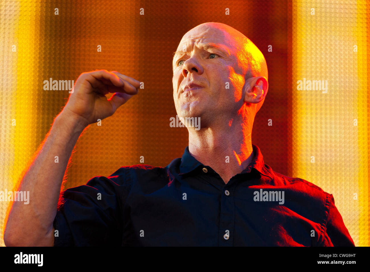 Singer Jimmy Somerville performing on stage at the Rewind Festival ...