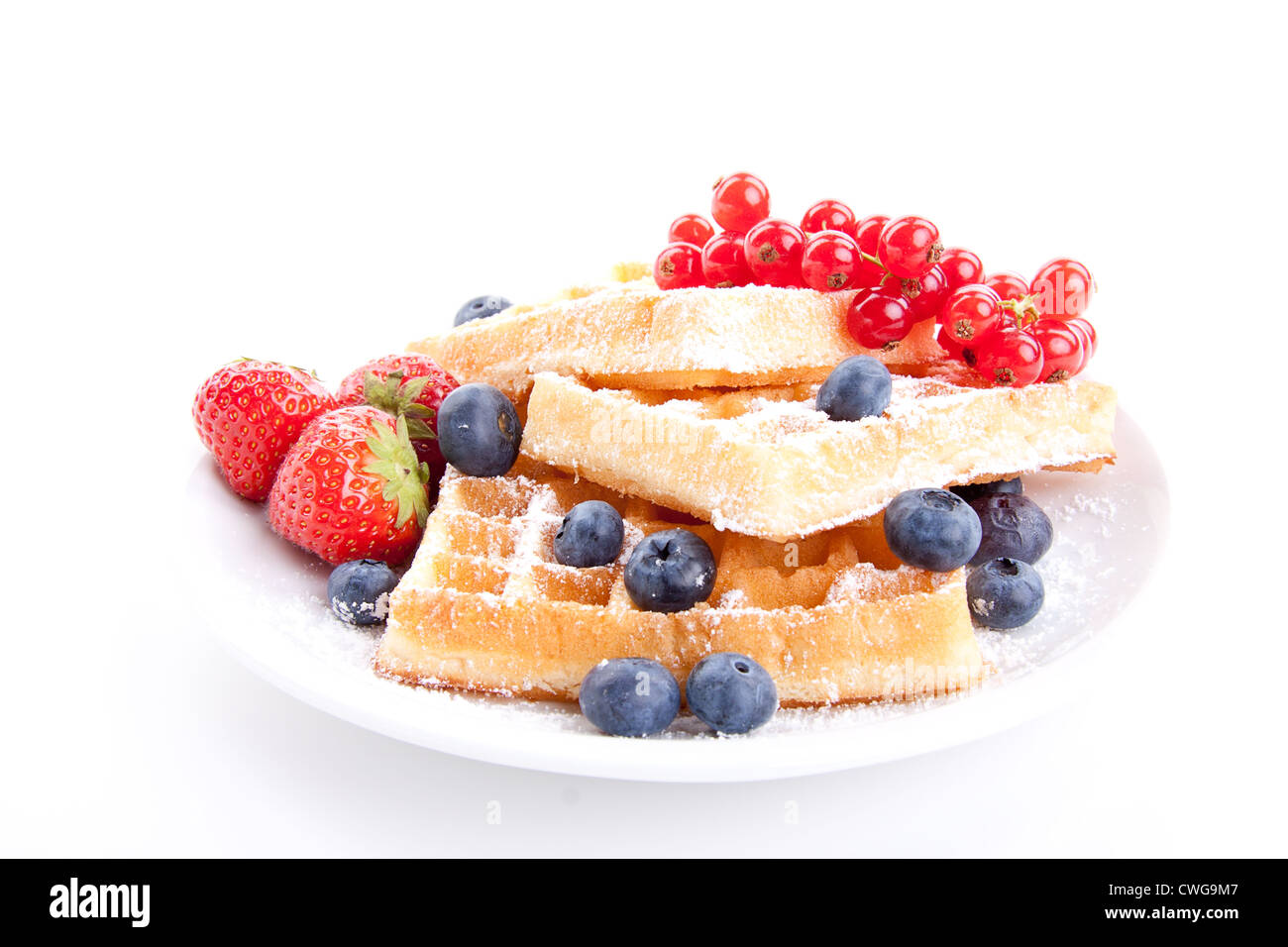 sweet fresh tasty waffles with mixed fruits isolated on white ...