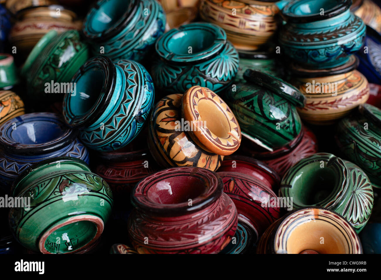 decorated ashtray and traditional morocco souvenirs in medina souk ...