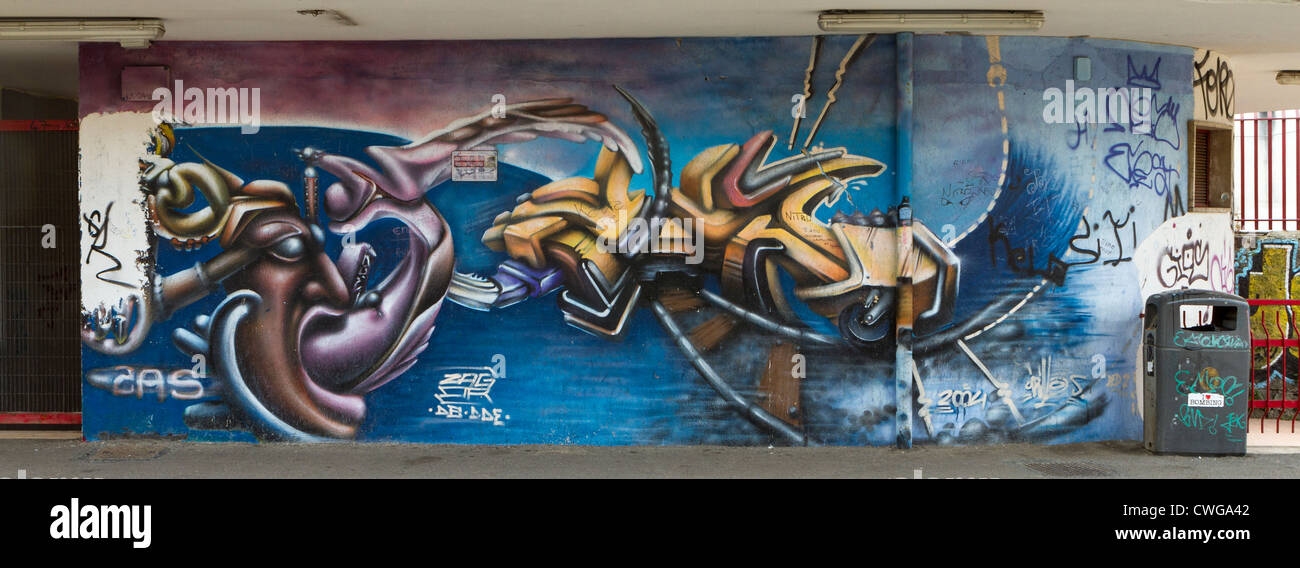 Strange fantasy graffiti at Herculaneum station depicting stylised ...