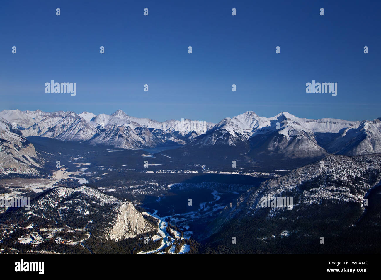 A view of Banff National Park from the lookout at Sulphur Mountain, Bow ...
