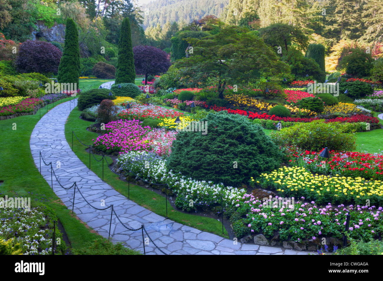 Overlooking the Sunken Gardens at Butchart Gardens, Victoria, British ...