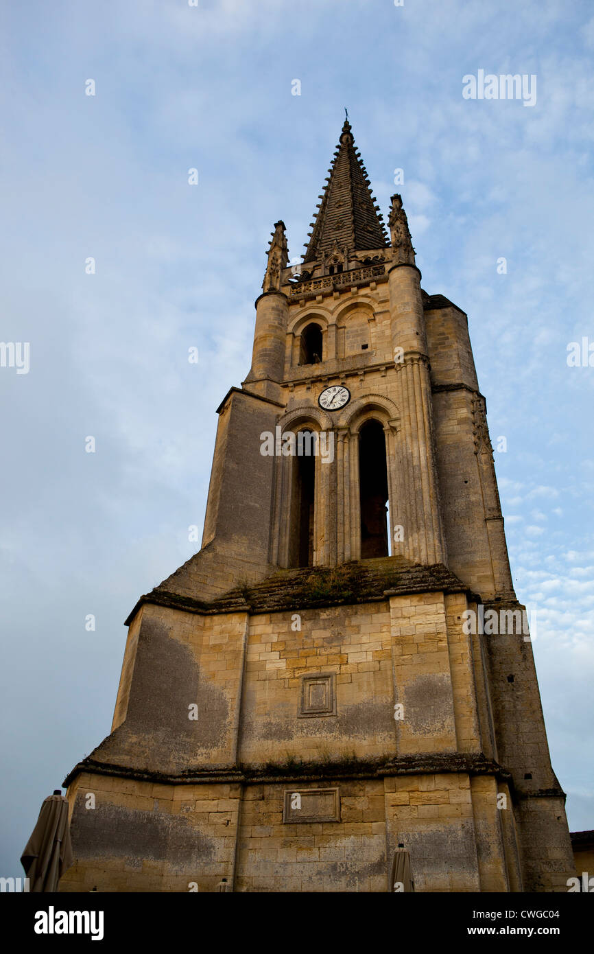 The Saint Emilion Monolithic Church taken from bellow in the plaza at ...
