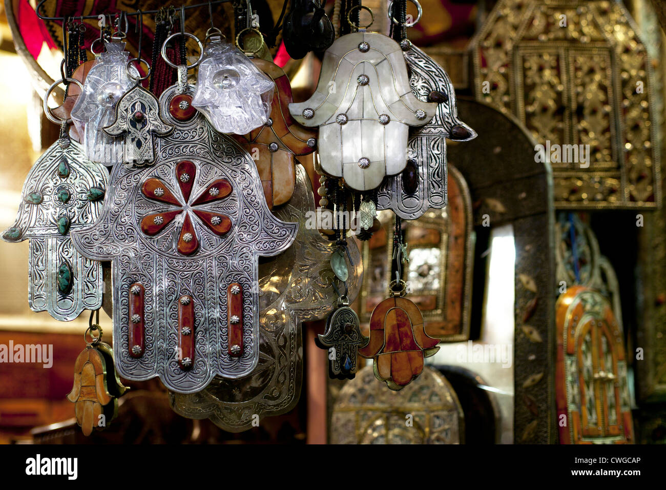Moroccan Khamsa hamsa Hands of Fatima Good Luck in medina souk Stock ...
