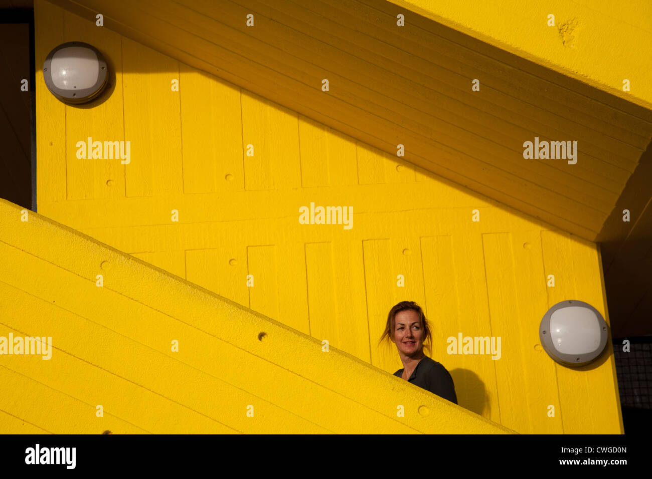 Yellow stairway, wall South Bank London Stock Photo - Alamy