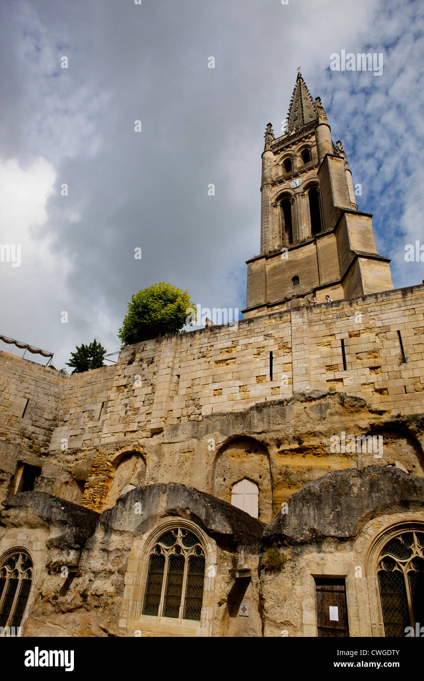 The Saint Emilion Monolithic Church taken from the plaza in Saint ...