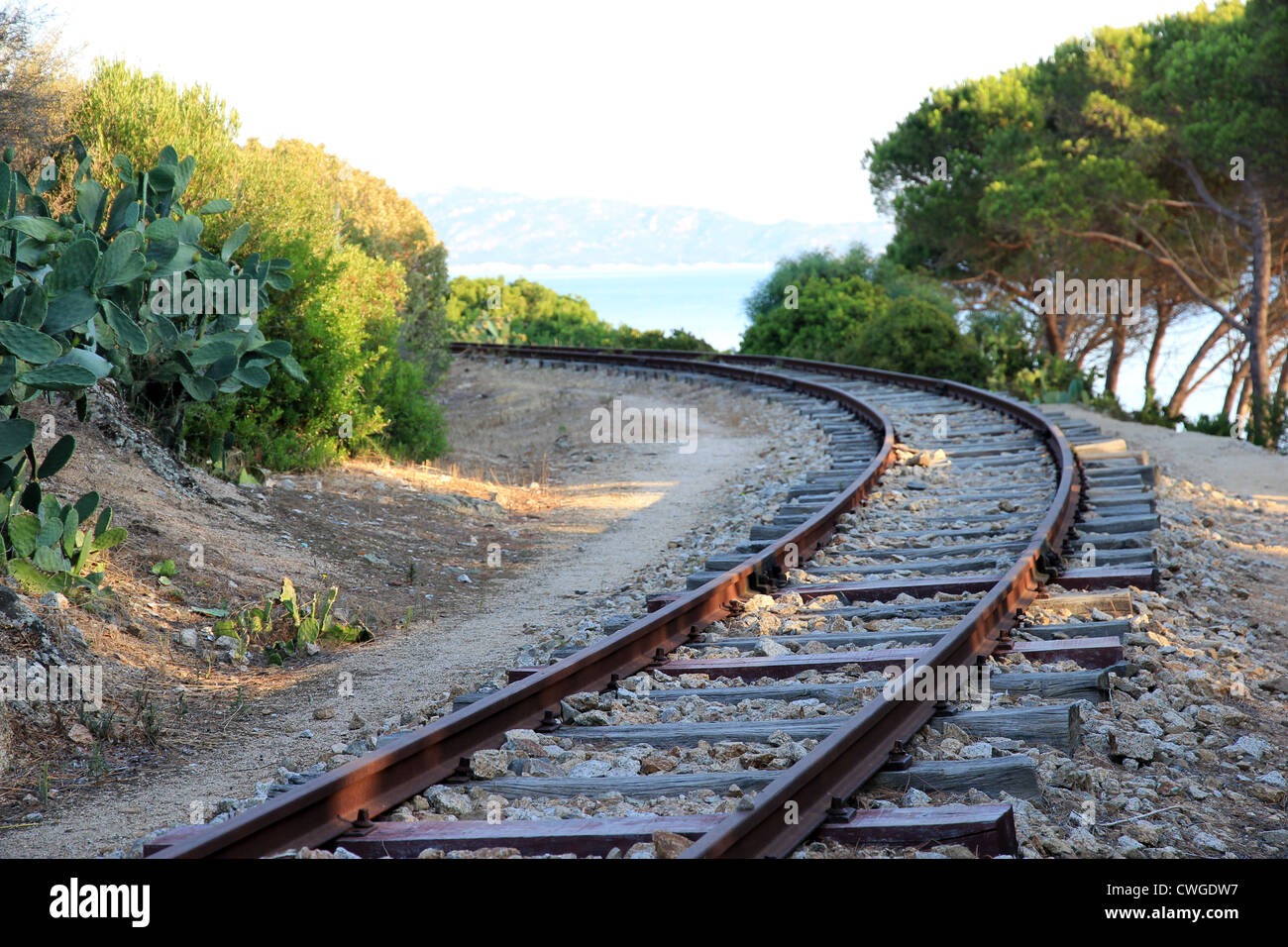 railway line track used by tourists in Palau, Sardinia, Italy Stock ...