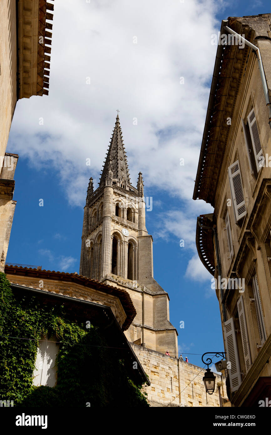 The Saint Emilion Monolithic Church taken from a near by alley way in ...