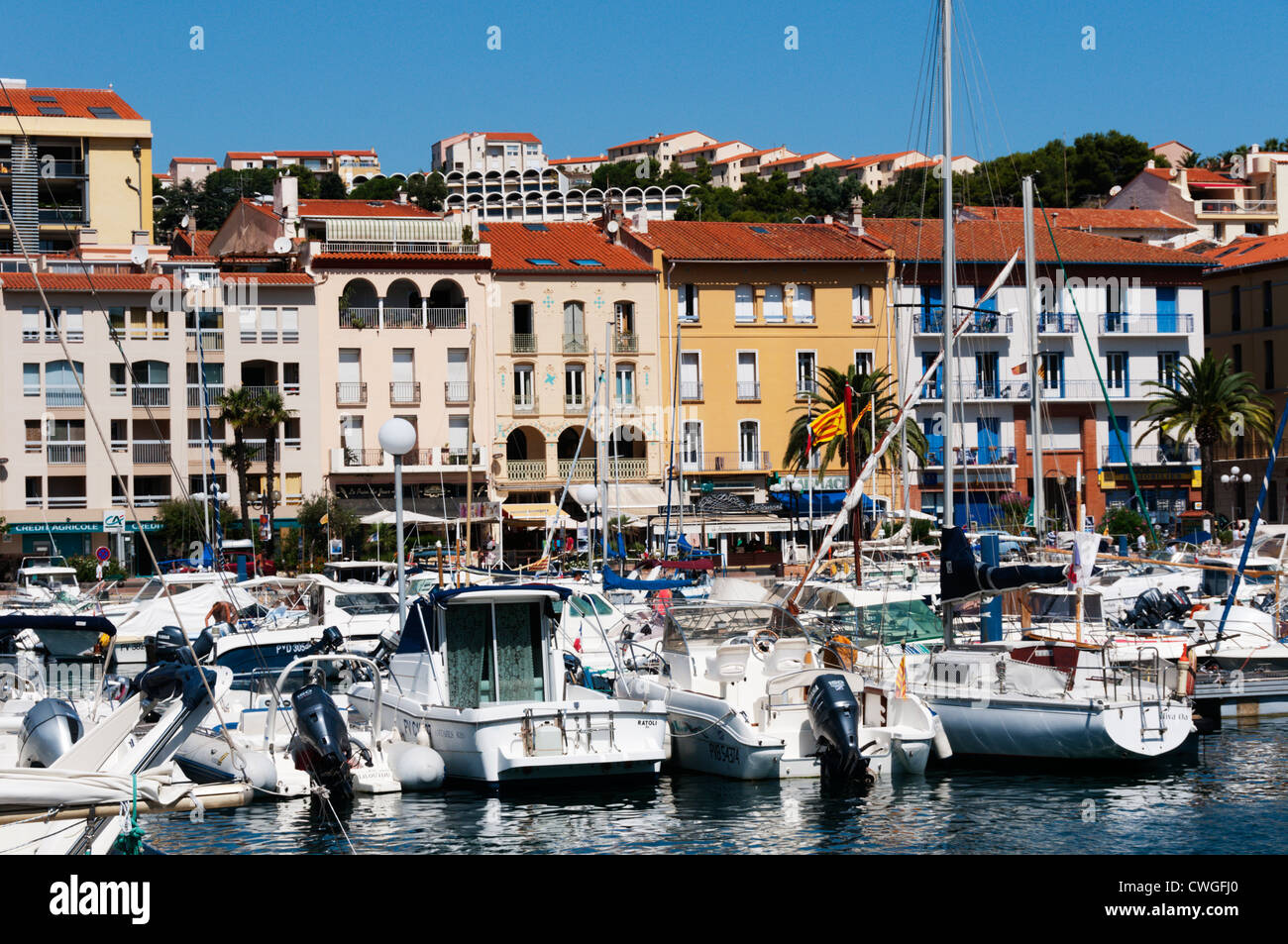 The harbour of Port Vendres on the south coast of France near the ...