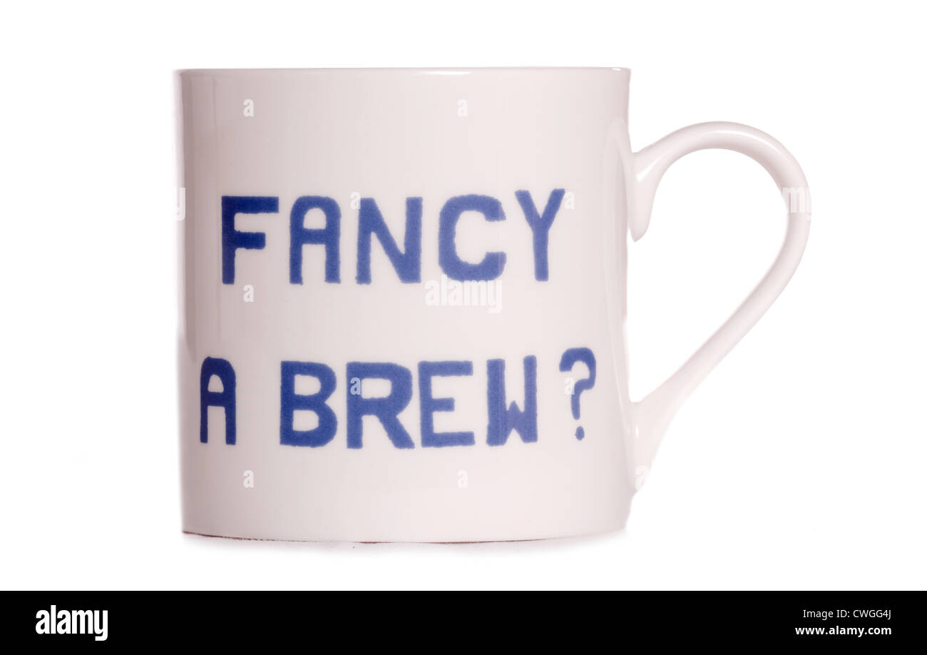 Fancy a brew mug on white background Stock Photo - Alamy