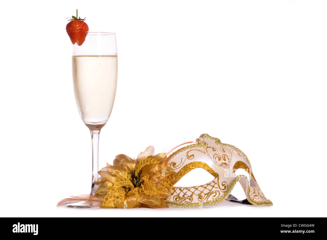 Masquerade mask with champagne studio cutout Stock Photo - Alamy