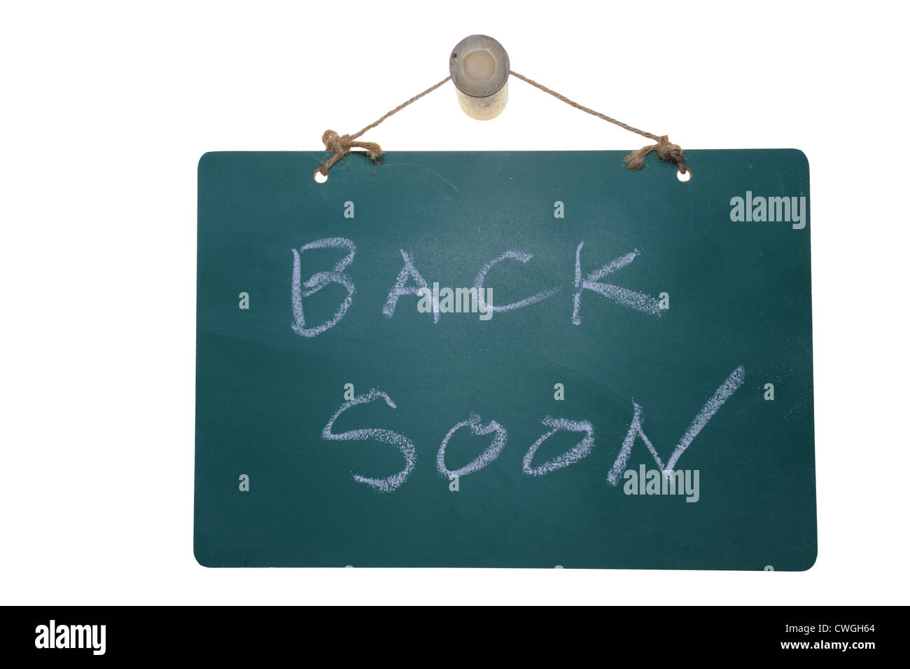 Back soon words on green board isolated on white background Stock Photo ...