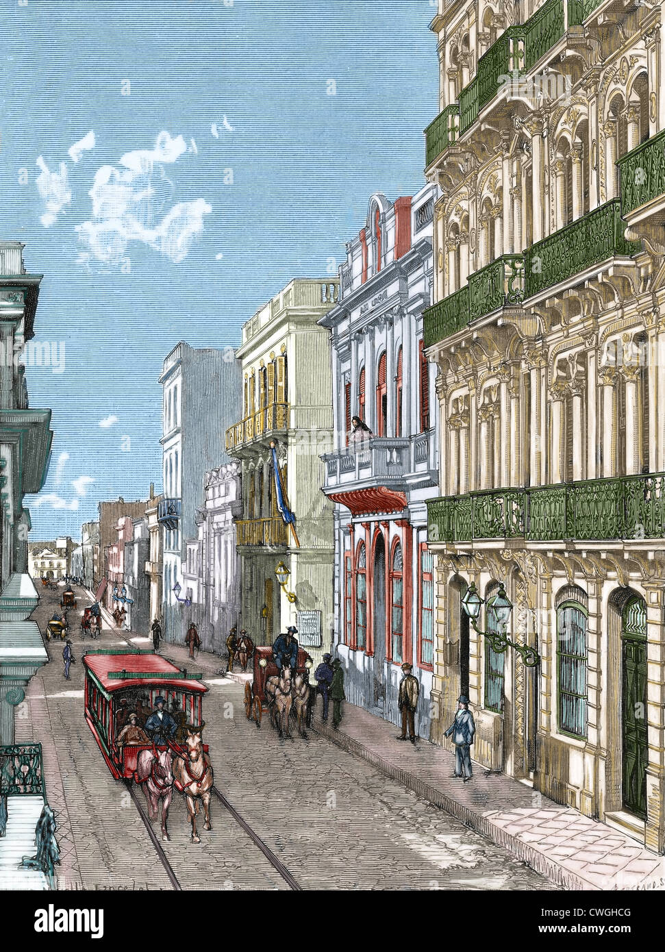 Uruguay. Montevideo. 19th century. A city street. Engraved by A ...