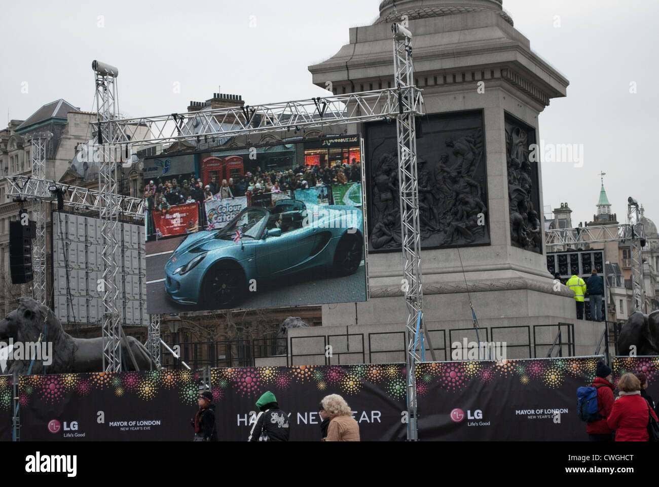 Sports car on large display screen at the base of Nelson's Column in ...
