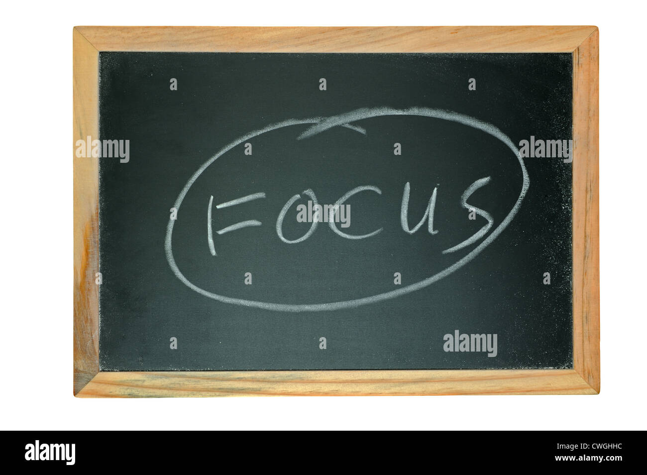 Focus word written on chalkboard isolated on white Stock Photo - Alamy