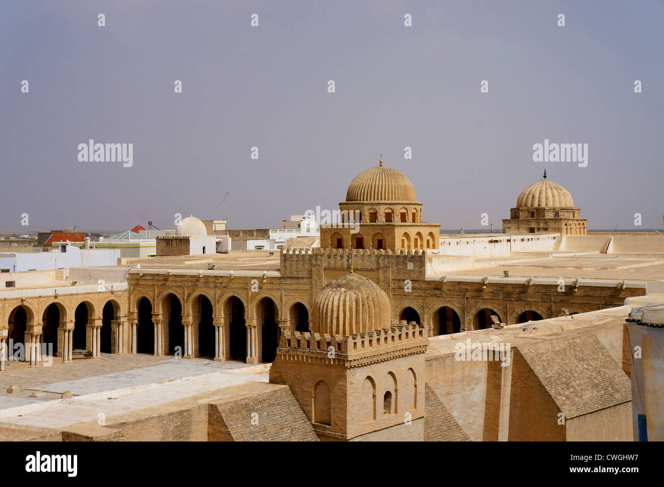Panoramic view of the great mosque of Kairouan in Tunisia with its ...