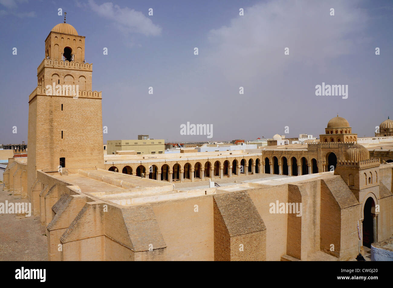 Panoramic view of the great mosque of Kairouan in Tunisia with its ...