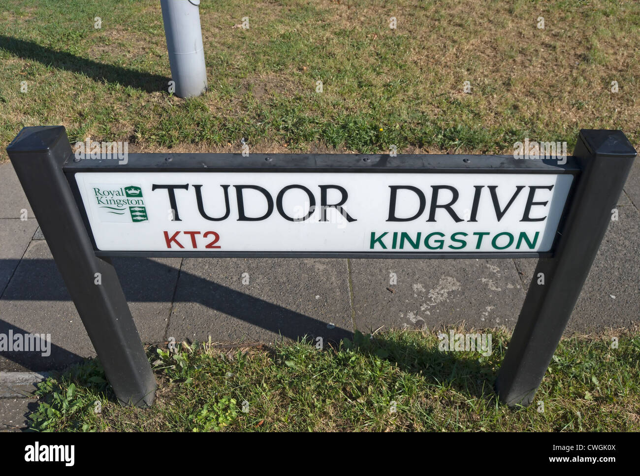 street name sign for tudor drive, north kingston, surrey, england, in ...
